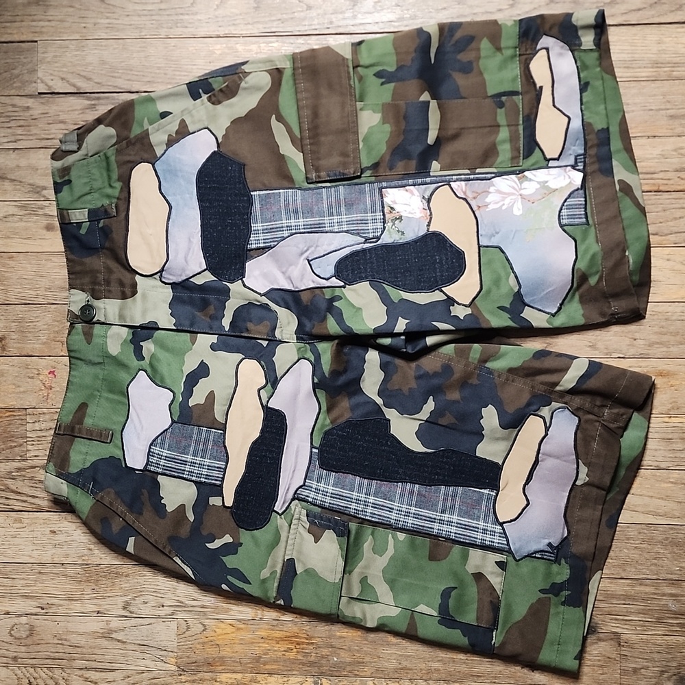 Cargo Camo Plaid Floral Multi-Pattern Shorts - Gem